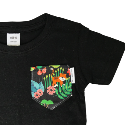 Wholesale Jungle Pocket on Black Tee - Chuckles & Caz - Fieldfolio