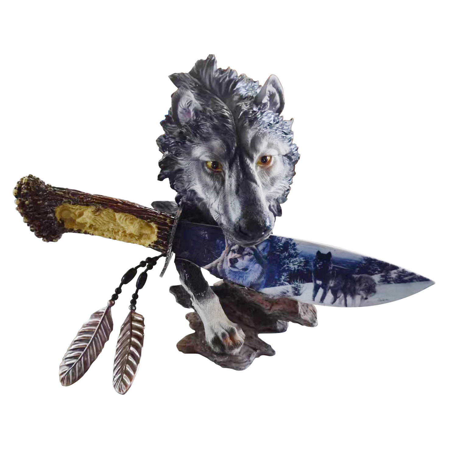 Wholesale Decorative Wolf Knife with Display Stand - William Valentine ...