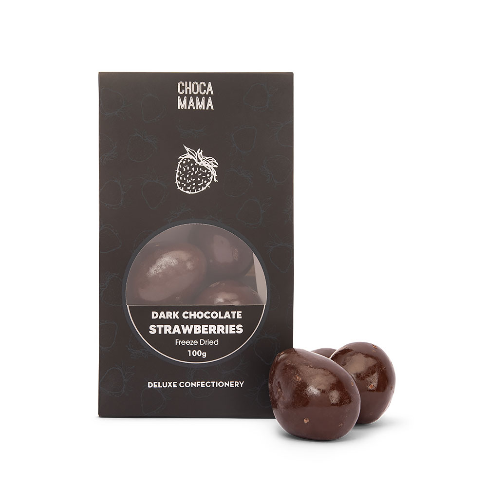 Wholesale Dark Chocolate Freeze Dried Strawberries 100g. - Chocamama ...