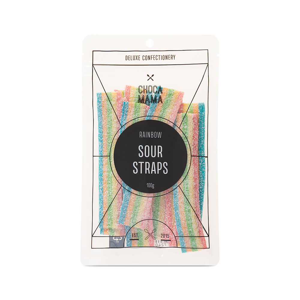 Wholesale Rainbow Sour Straps 100g - Chocamama - Fieldfolio