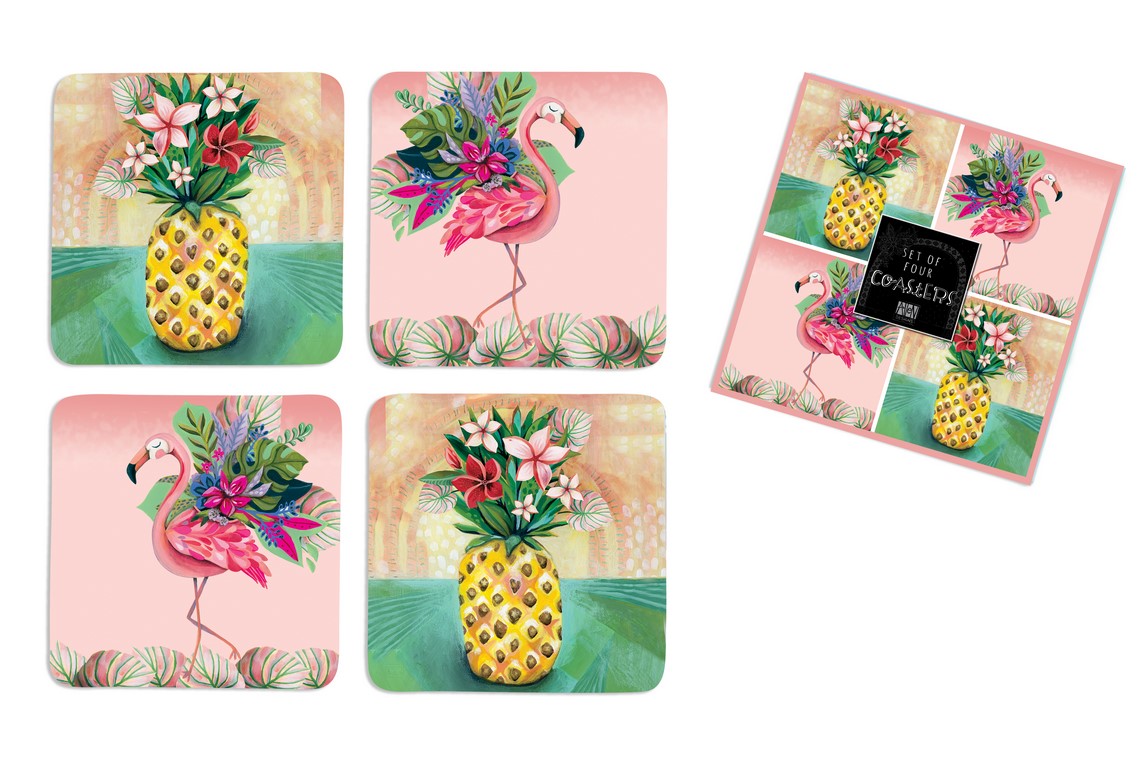Wholesale Set of 6 – Tropical set of 4 coasters, 10x10cm - RIKARO - Fieldfolio