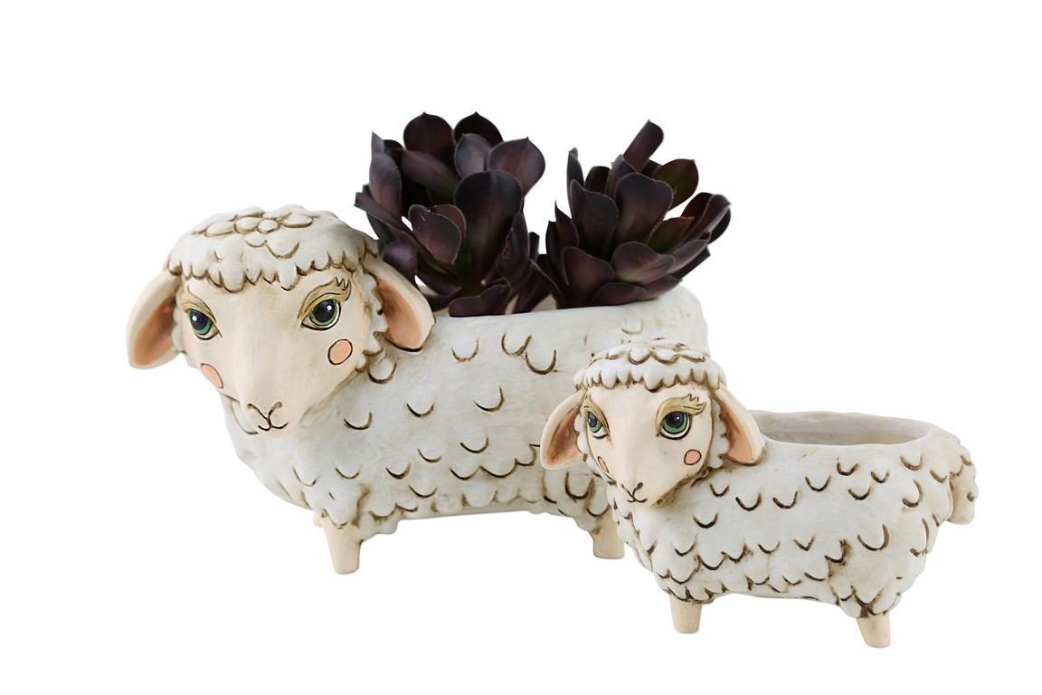 Wholesale Set of 6 - Baby white SHEEP Planter, W 16cm - RIKARO - Fieldfolio