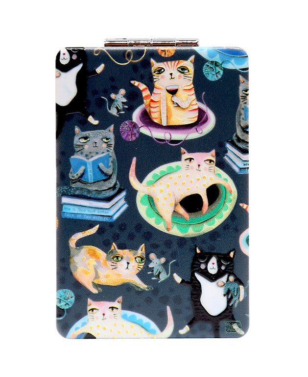 Wholesale Set of 12 - CRAZY CATS compact mirror, 9.5 x 6cm - RIKARO - Fieldfolio