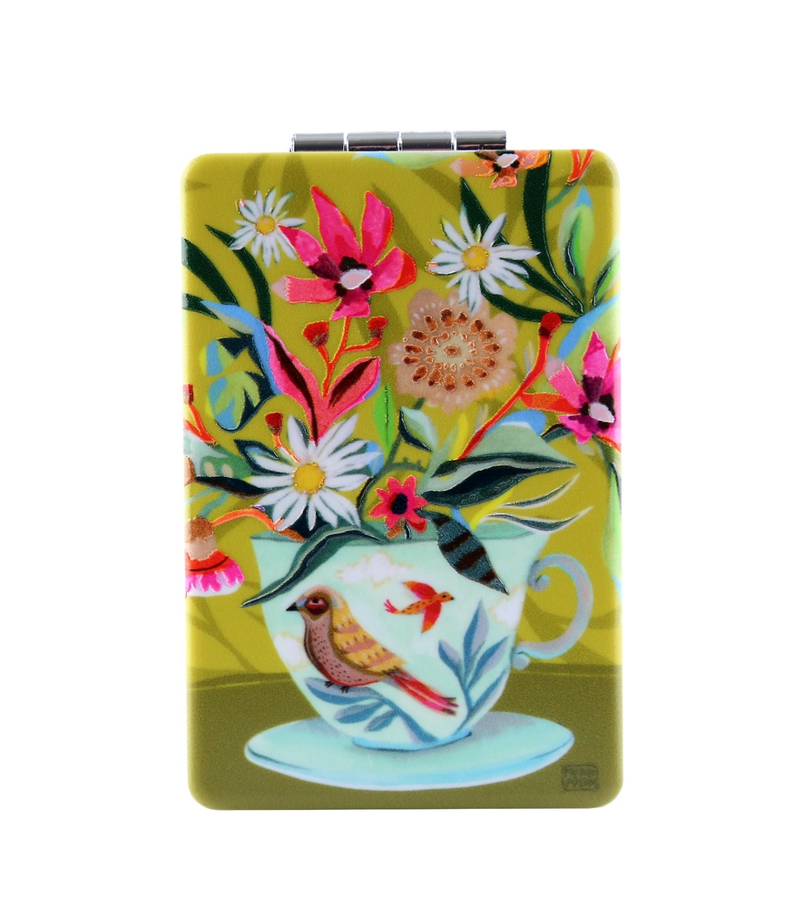 Wholesale Set of 12 ? CUP OF TEA compact mirror, 9.5 x 6cm - RIKARO - Fieldfolio