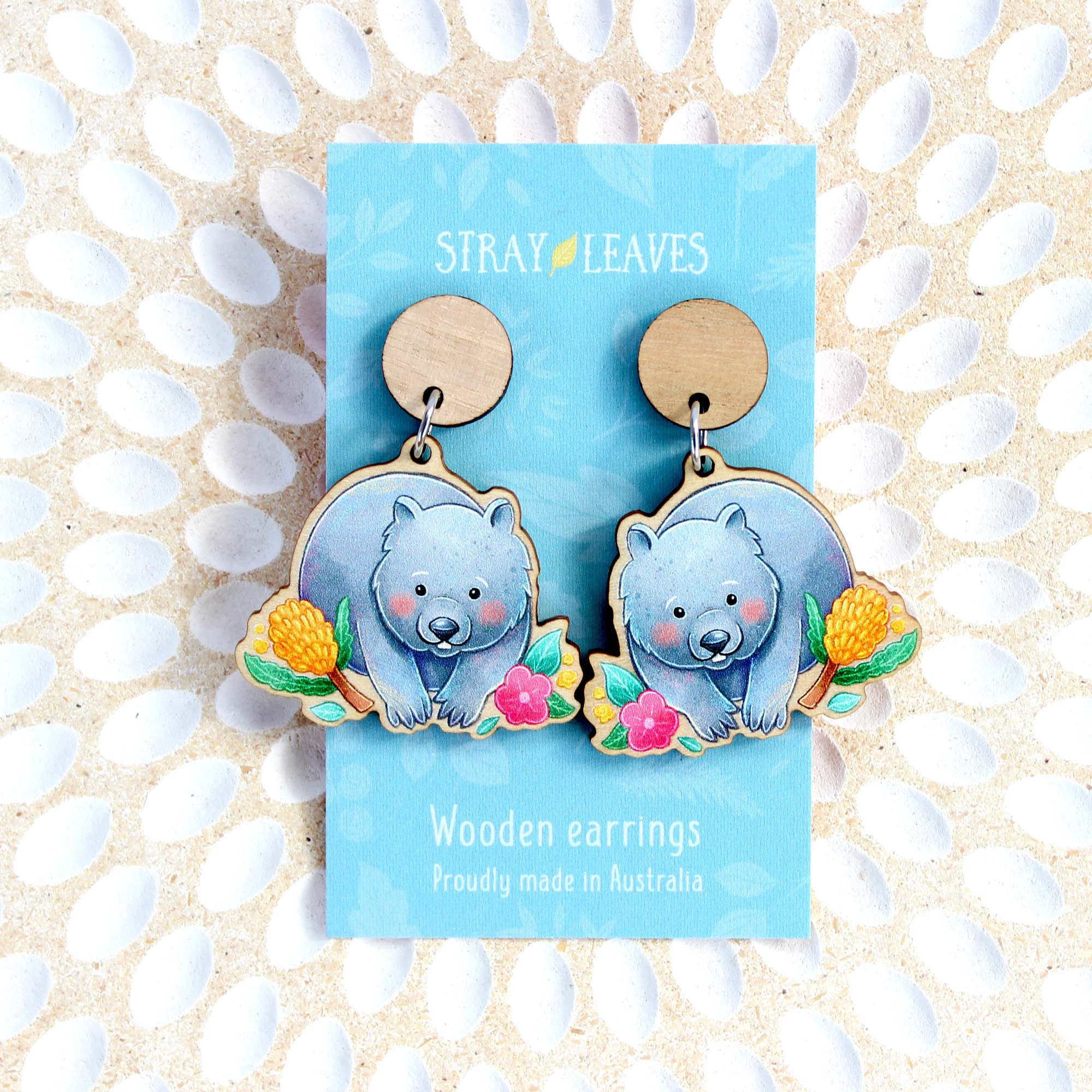 Wholesale Wombat wooden earrings - Stray Leaves - Fieldfolio
