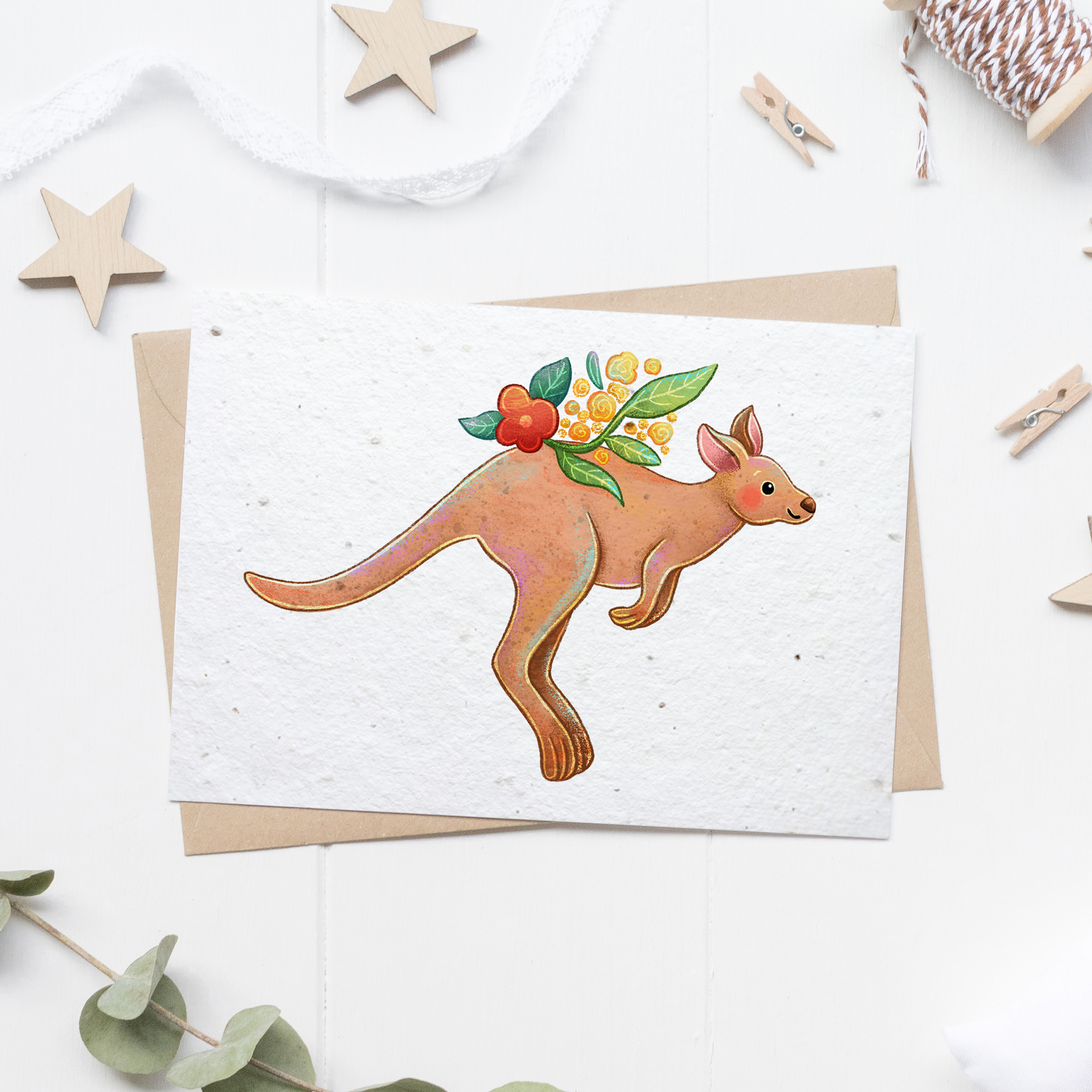 Wholesale Plantable kangaroo recycled card - Stray Leaves - Fieldfolio