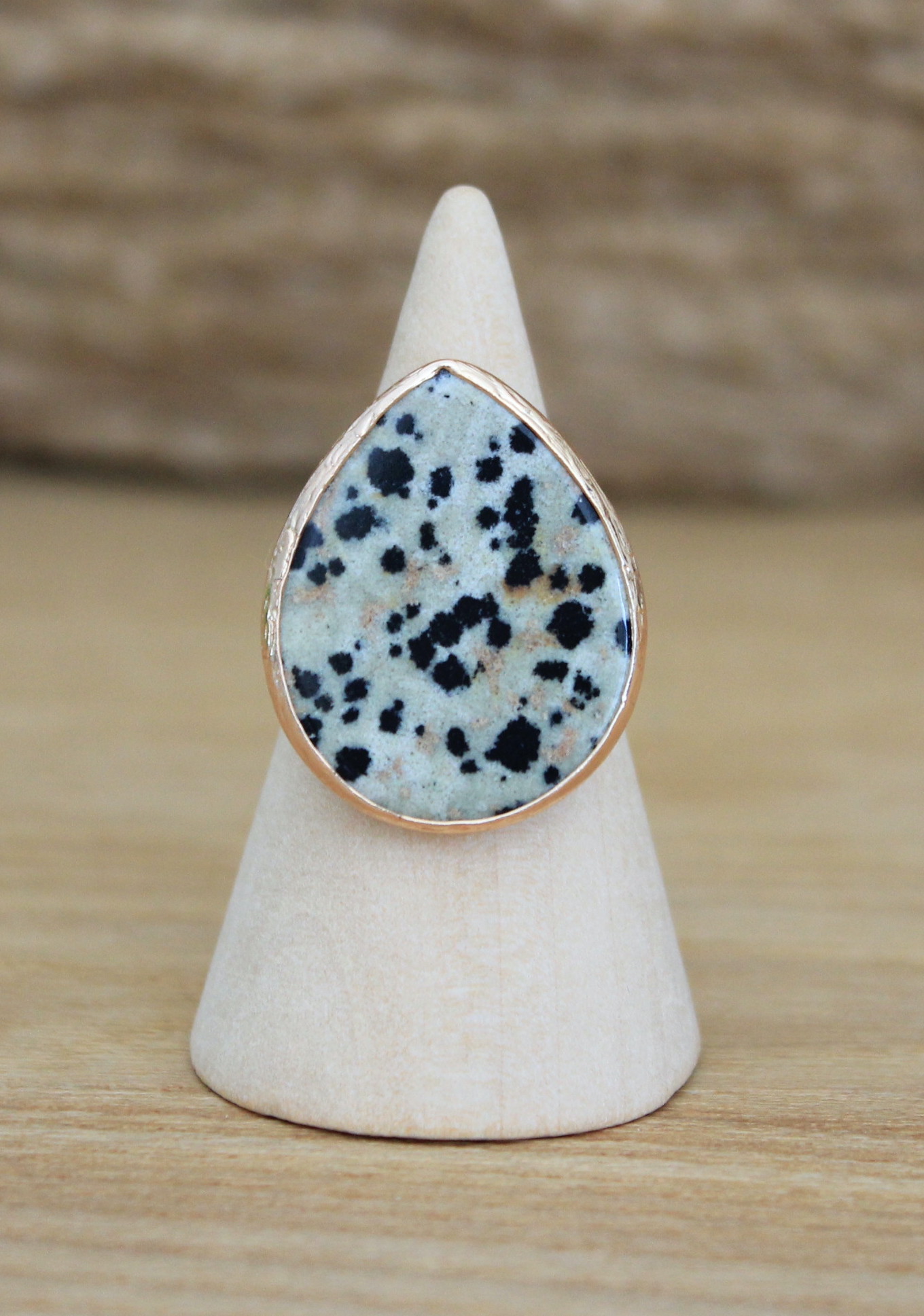Wholesale Rose Gold Jasper Teardrop Ring: Dalmatian Jasper (Brown Spot ...