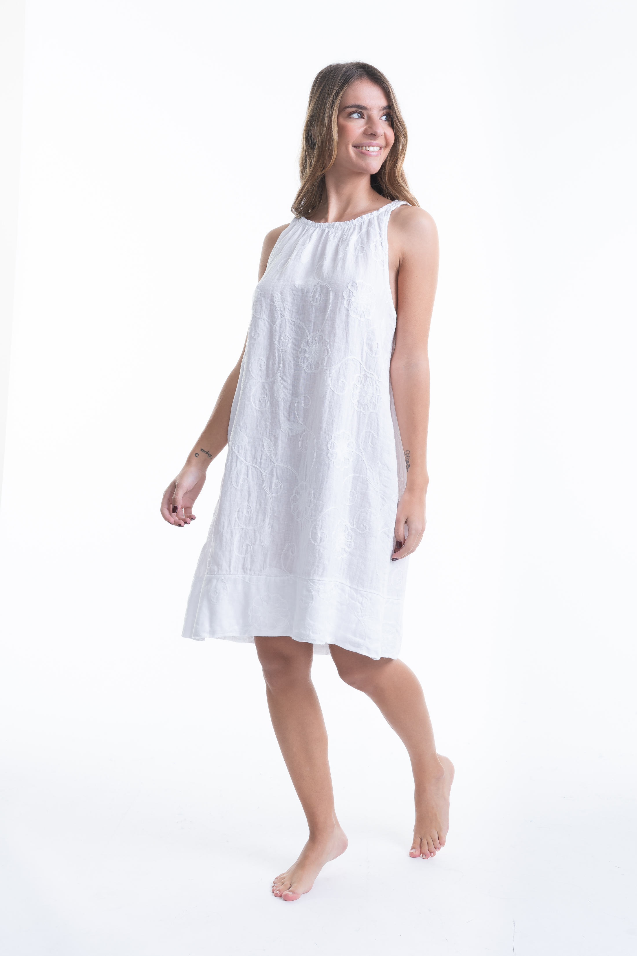 Wholesale Embroided Italian Linen Dress - Natural the Label - Fieldfolio