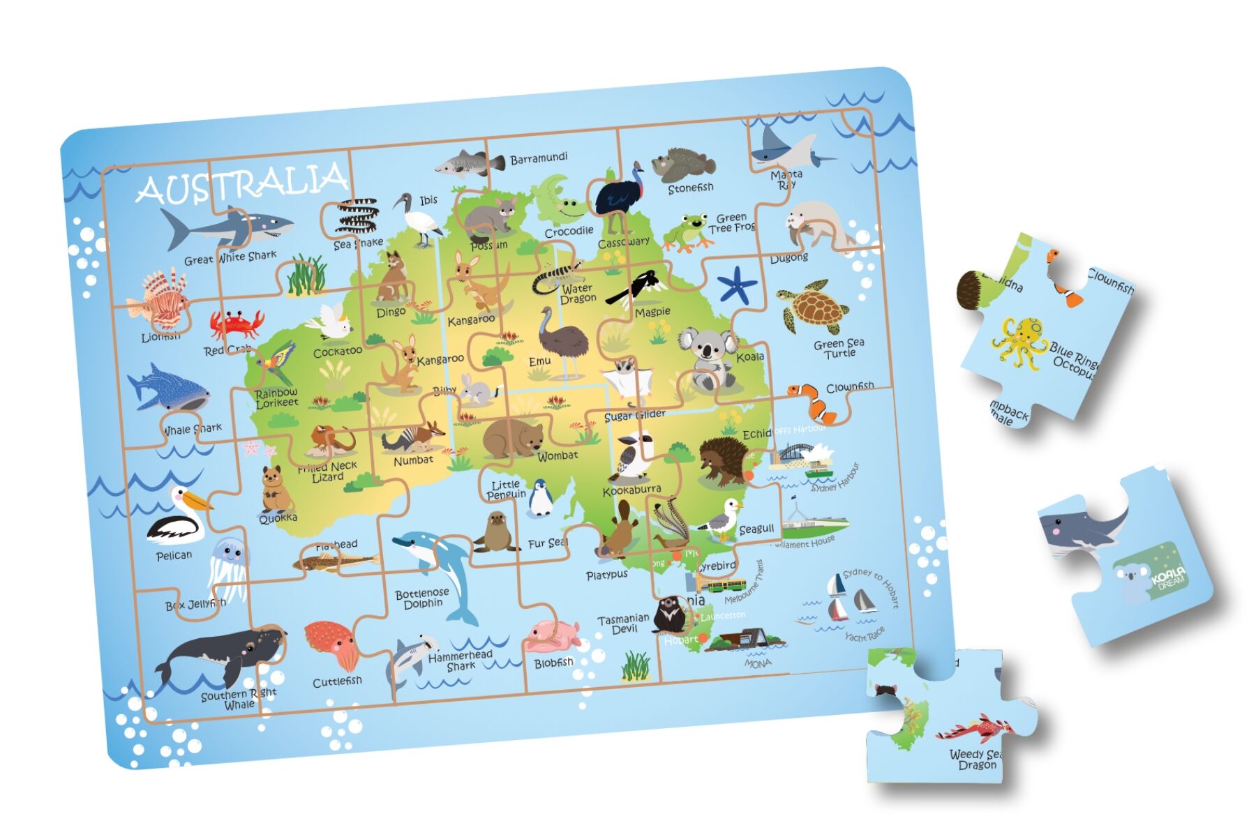 Wholesale 24PC JIGSAW PUZZLE AUSTRALIAN MAP AUSSIE ANIMAL AND LANDMARK ...