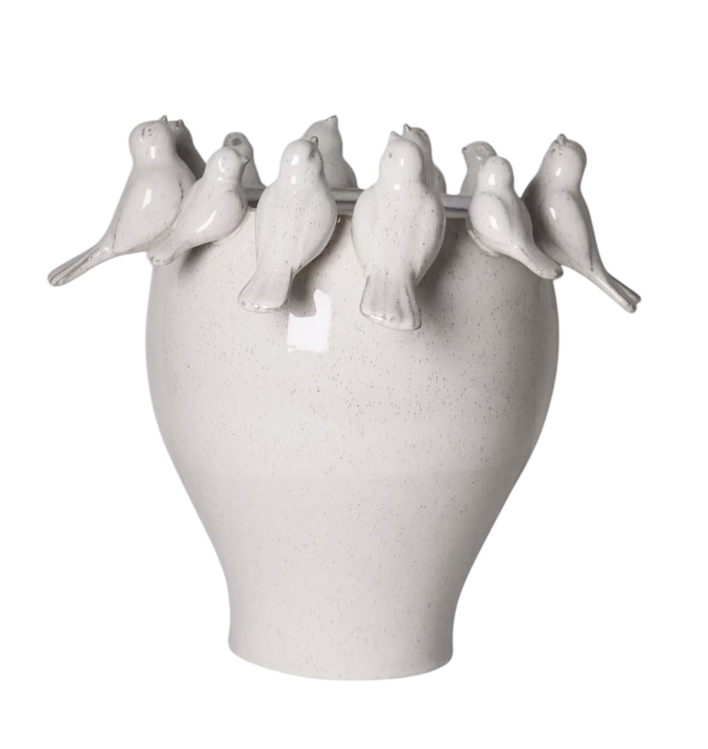 Wholesale Ceramic Bird Pot Med - Ivory - Sunrise Accessories - Fieldfolio