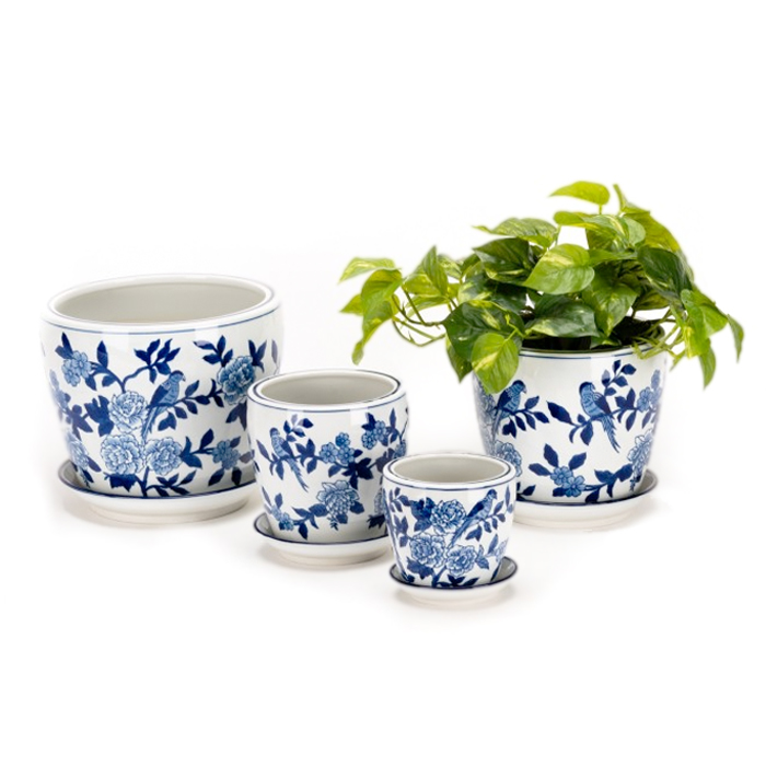 Wholesale Alfresco Gardenware Pot Tall Japanese Blue/Wh S/4- - Fieldfolio