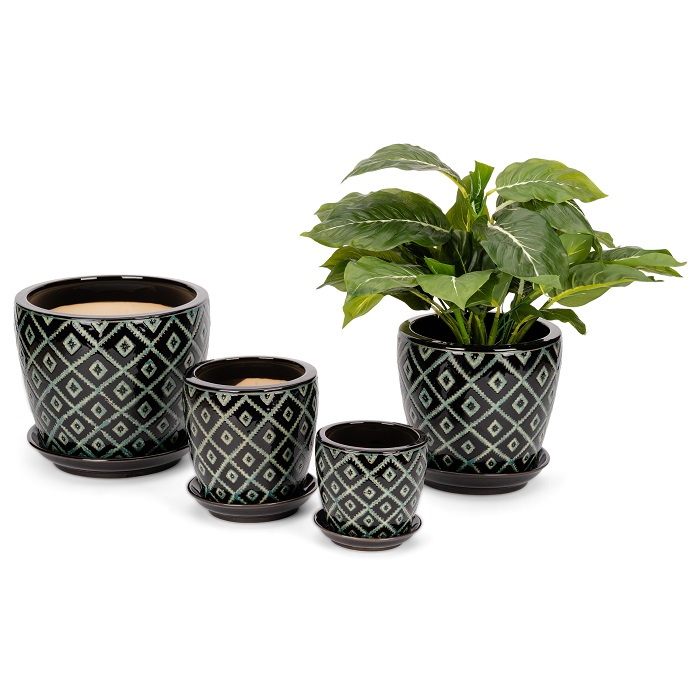 Wholesale Alfresco Gardenware Pot Tall Geo Emboss Bl/Bl S/4- - Fieldfolio